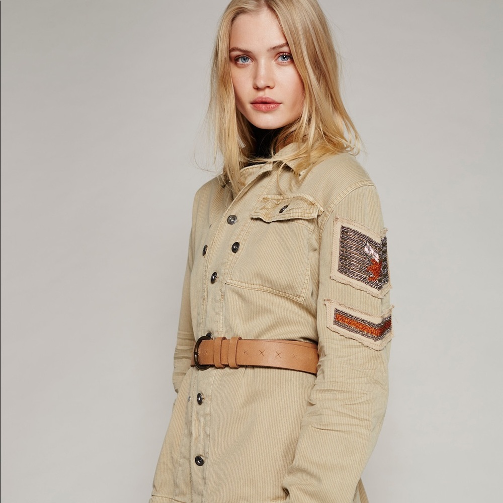 Free People Embroidered Military Jacket Tan Size S - Gem